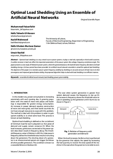 Pdf Optimal Load Shedding Using An Ensemble Of Artificial Neural Networks