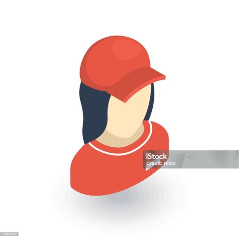 빨간색 유니폼 아바타 등각 투영 평면 아이콘에서 아름 다운 여자 3 차원 벡터 건물의 층에 대한 스톡 벡터 아트 및 기타 이미지