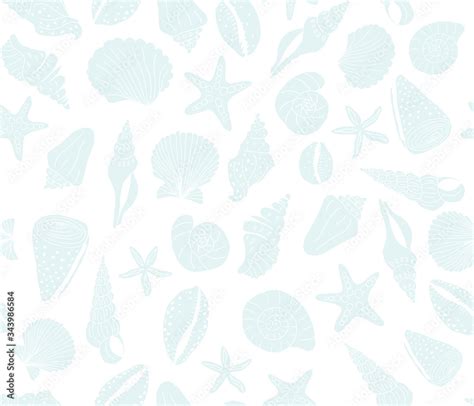 Seashells Seamless Vector Background Blue On White Marine Repeating