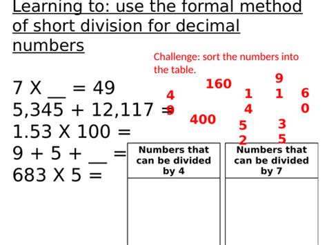 Y6 Maths Formal Written Method Of Short Division For Decimal Numbers