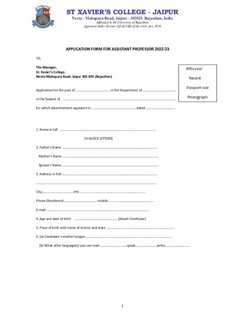 Fillable Online Application Form For Asst Professor Sxcj 2022docx Fax Email Print Pdffiller