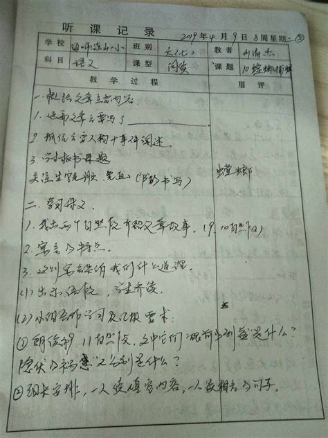 听课记录表小学一年级语文听课记录表小学 简竹英语