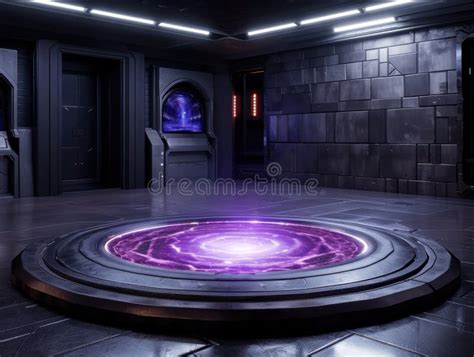 Futuristic Sci Fi Interior With Glowing Portal Stock Illustration