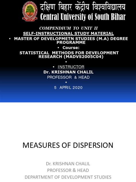 Measures Of Dispersion Pdf Standard Deviation Variance