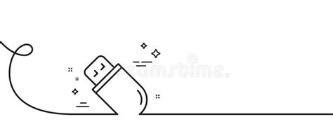 usb stick line icon computer memory component sign data storage continuous line with curl