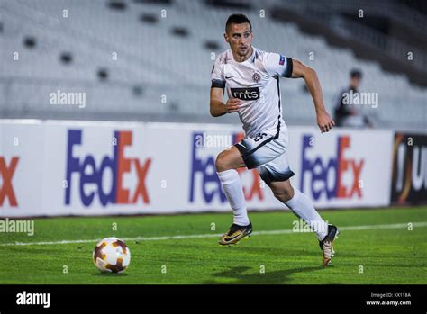 Defender Nemanja Miletic Of Partizan Prepare To Cross Into The Area