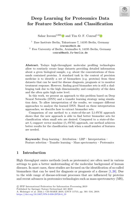 pdf deep learning for proteomics data for feature selection and