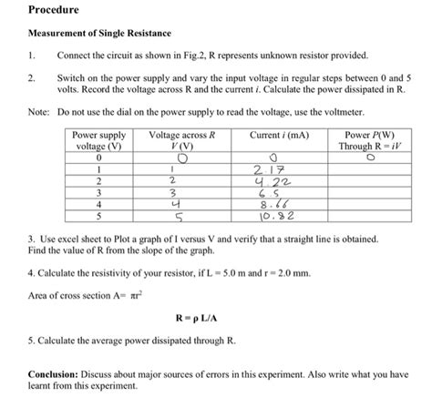 Solved Procedure Measurement Of Single Resistance Connect Chegg Com