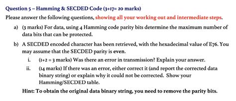solved question 5 hamming and secded code 3 17 20 marks