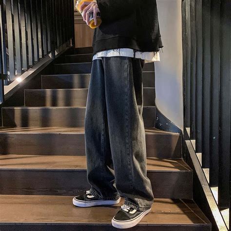 春秋牛仔裤男宽松直筒黑色休闲长裤子韩版潮流复古潮牌百搭阔腿裤虎窝淘