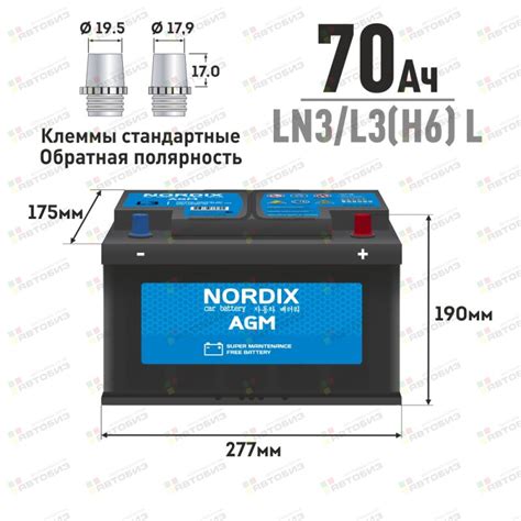 АКБ NORDIX AGM 70 Ah L(обр) LN3/L3(H6) L ССА 760А 277*175*190 необслуж ...