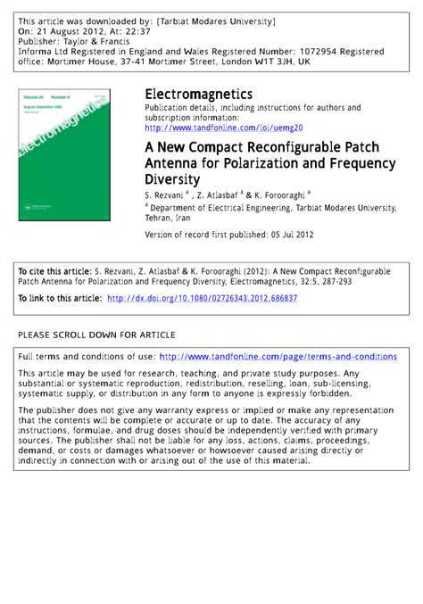 Pdf A New Compact Reconfigurable Patch Antenna For Polarization And Frequency Diversity