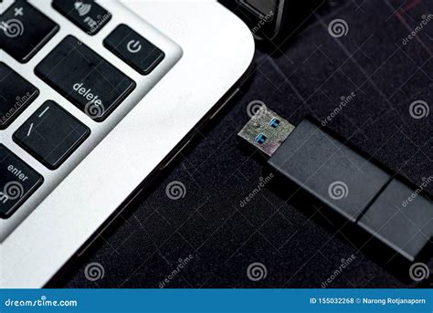 Inserting Usb Flash Memory Drive Plugged Into A Computer Laptop Port Stock Photo Image Of