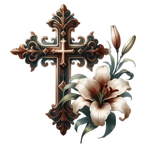 Ai Generated Cross With Lily Watercolor Clipart For Easter 39664952 Png
