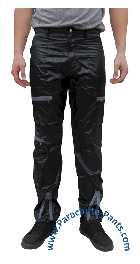 Countdown Black Shiny Nylon Parachute Pants With Grey Zippers The Parachute Pants Store