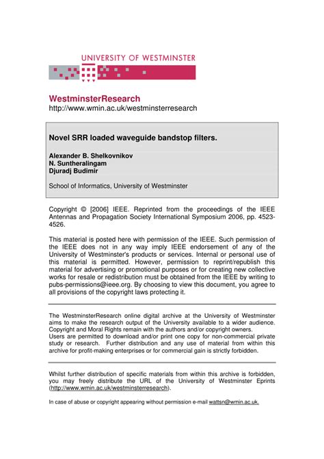 Pdf Novel Srr Loaded Waveguide Bandstop Filters