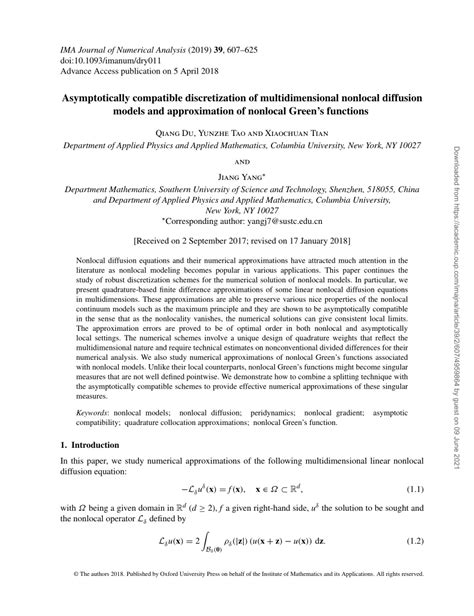 Pdf Asymptotically Compatible Discretization Of Multidimensional Nonlocal Diffusion Models And