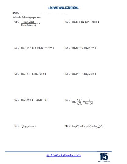 Logarithmic Equations Worksheets Worksheets
