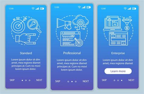 Crm Subscription Onboarding Mobile App Page Screen Vector Template Walkthrough Website Steps