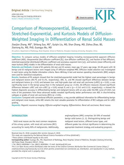 PDF Comparison Of Monoexponential Biexponential Stretched Exponential And Kurtosis Models