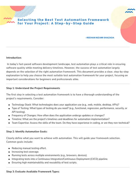 Selecting The Best Test Automation Framework Pdf Software Industry