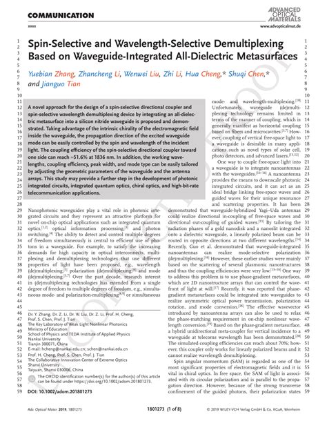 Pdf Spin Selective And Wavelength Selective Demultiplexing Based On Waveguide Integrated All