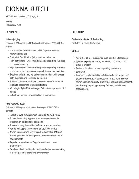 Cognos Resume Samples Velvet Jobs