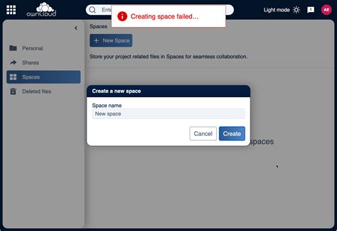 spaces don t provide new space button if user can t create a space · issue 7079 · owncloud