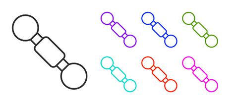 흰색 배경에 격리 된 검은 줄 아령 아이콘 근육 리프팅 아이콘 피트니스 바벨 체육관 스포츠 장비 운동 범벨 다채로운 아이콘을 설정합니다 벡터 강철에 대한 스톡 벡터 아트 및