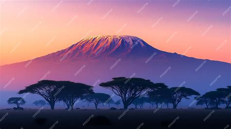 The Majestic Silhouette Of Mount Kilimanjaro At Sunrise Premium Ai