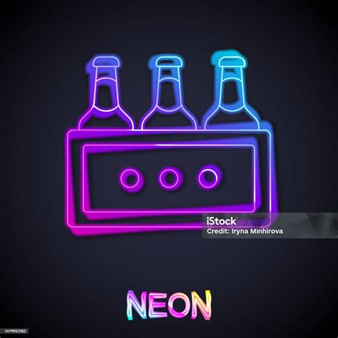 Ilustración De Línea De Neón Brillante Icono De Paquete De Botellas De