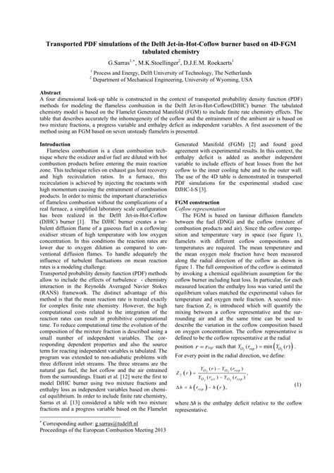 Pdf Transported Pdf Simulations Of The Delft Jet In Hot Coflow Burner Based On 4d Fgm