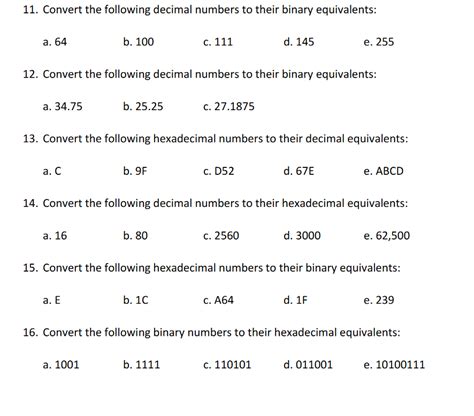 Solved 11 Convert The Following Decimal Numbers To Their Chegg