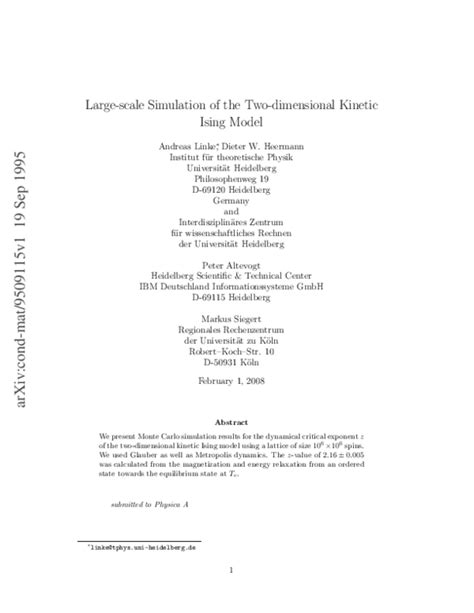 Pdf Large Scale Simulation Of The Two Dimensional Kinetic Ising Model