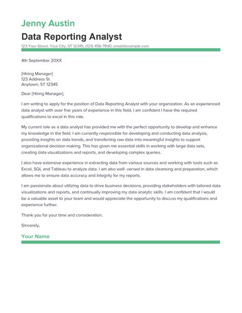 Best Data Reporting Analyst Cover Letter Example For 2023