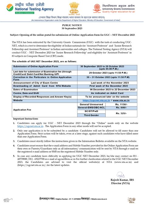 UGC NET Registration Application Notification