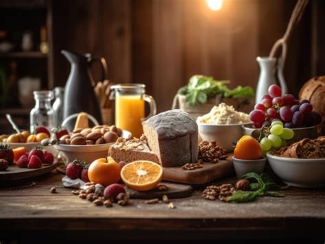 Premium Photo Balanced Diet Food In A Rustic Kitchen Food Photography
