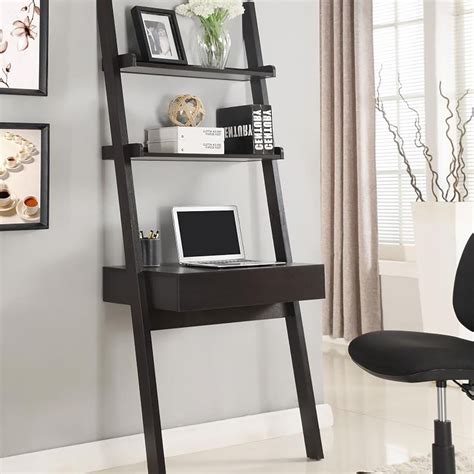 Duosong Cappuccino Wall Leaning Ladder Desk Cappuccino Wood Furniture