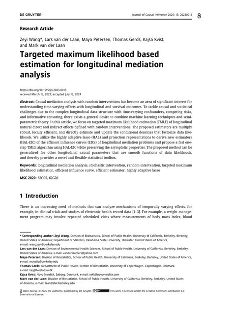 Pdf Targeted Maximum Likelihood Based Estimation For Longitudinal Mediation Analysis