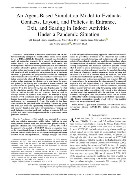 Pdf An Agent Based Simulation Model To Evaluate Contacts Layout And Policies In Entrance