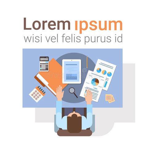 Businessman Workplace Desk Hands Working Tablet Computer Top Angle View