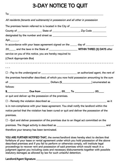 Free Eviction Notice Forms Notice To Quit Word Pdf