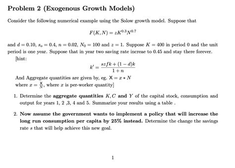 Solved Problem 2 Exogenous ﻿growth Models Consider The