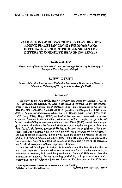Pdf Validation Of Hierarchical Relationships Among Piagetian Cognitive Modes And Integrated