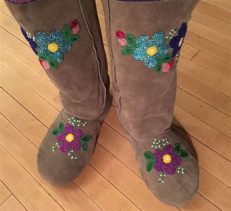 Flower Beadwork High Top Moccasins