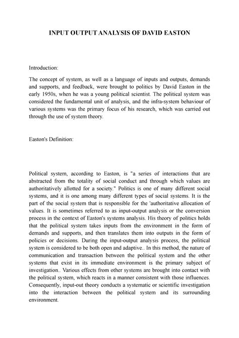 input output analysis of david easton input output analysis of david