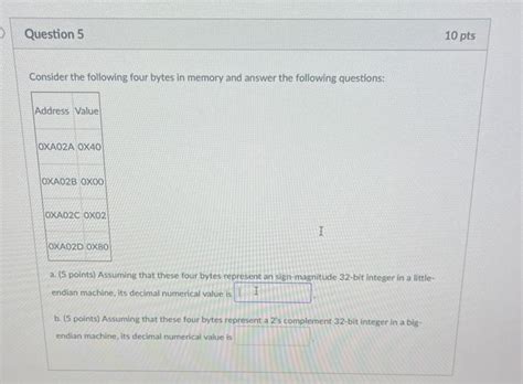 Solved Consider The Following Four Bytes In Memory And