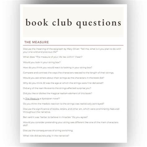 30 The Measure Book Club Questions Printable Pdf