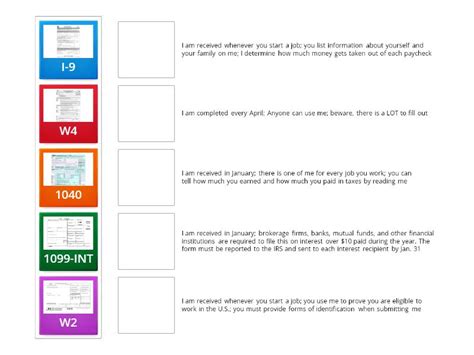 Compare Tax Forms And Their Purpose Match Up