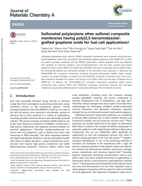 Pdf Sulfonated Polyarylene Ether Sulfone Composite Membranes Having Poly25 Benzimidazole